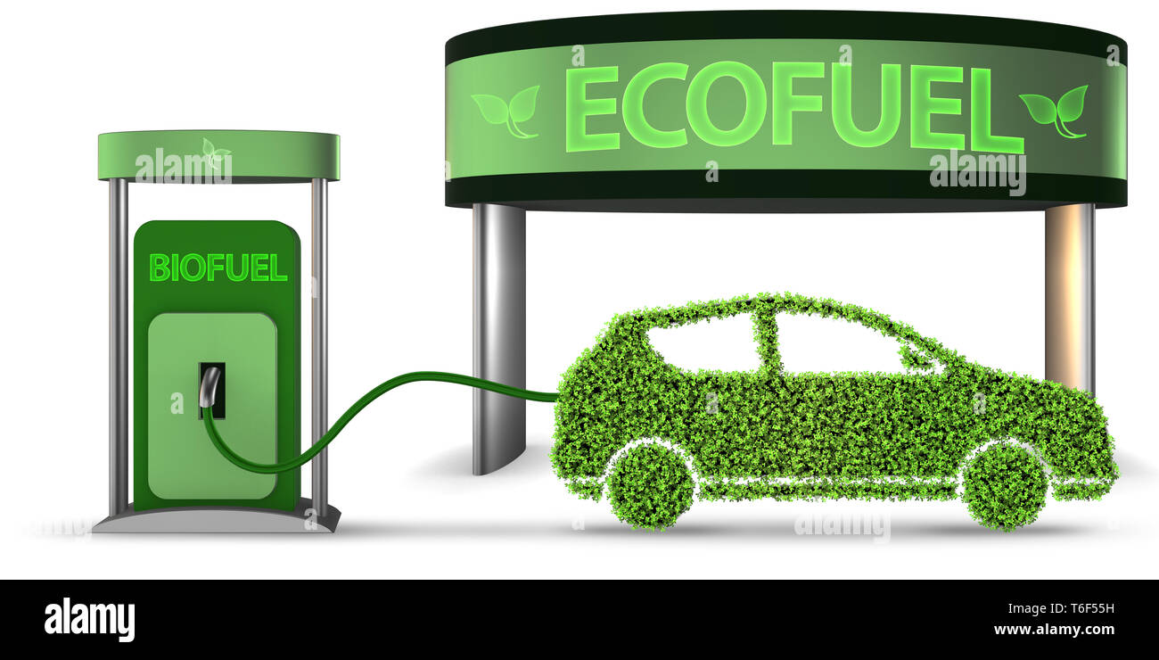 Car powered by biofuel - 3d rendering Stock Photo - Alamy