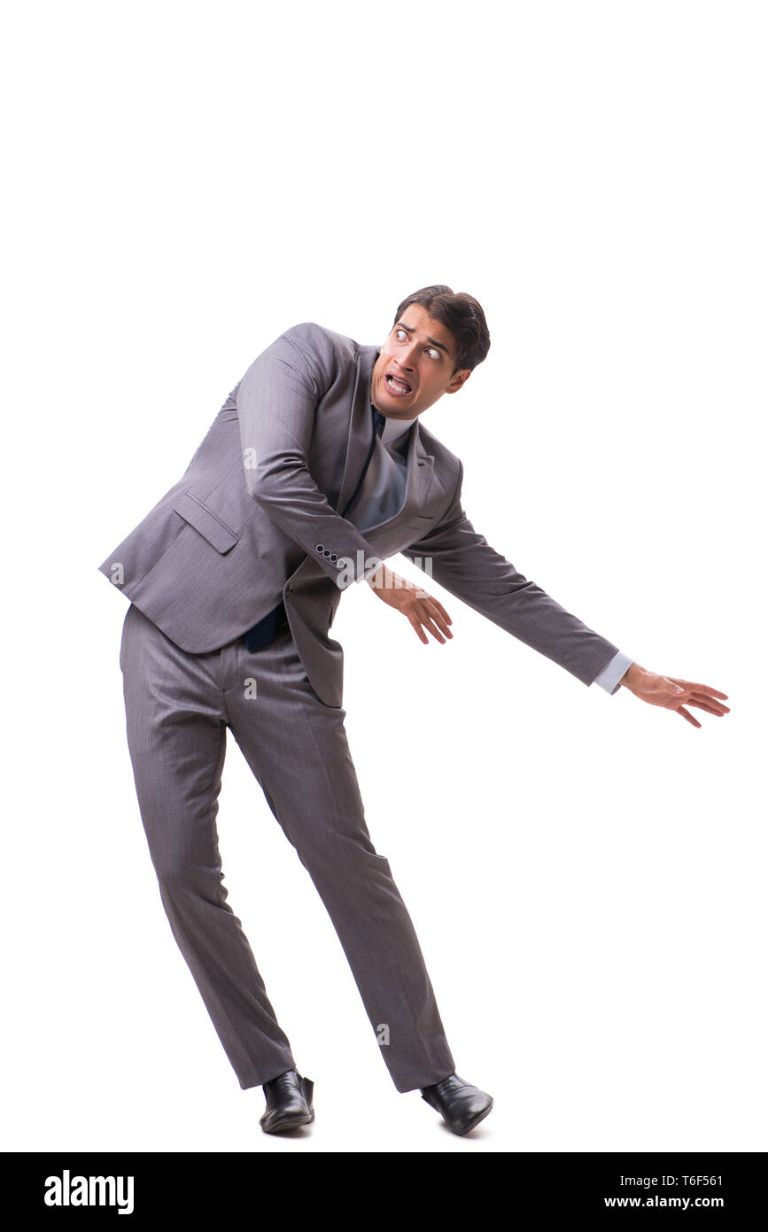 Young puppet businessman isolated on white background Stock Photo - Alamy