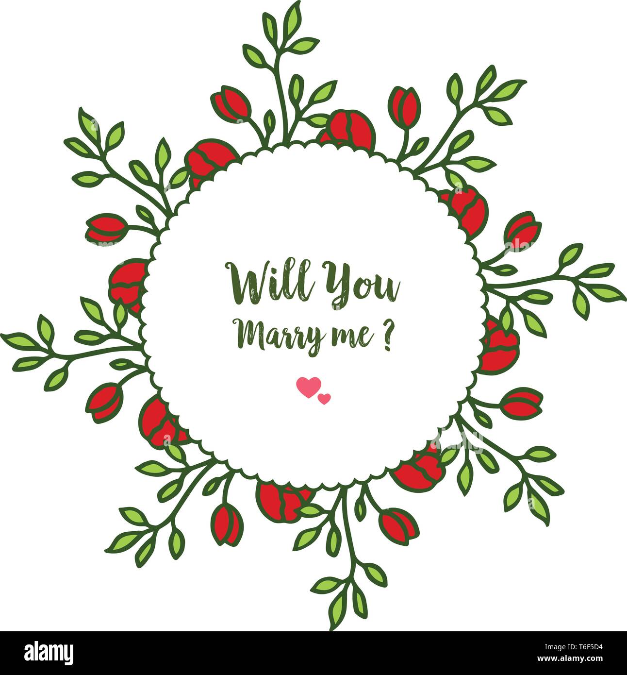 Vector illustration greeting card will you marry me with wreath frames ...
