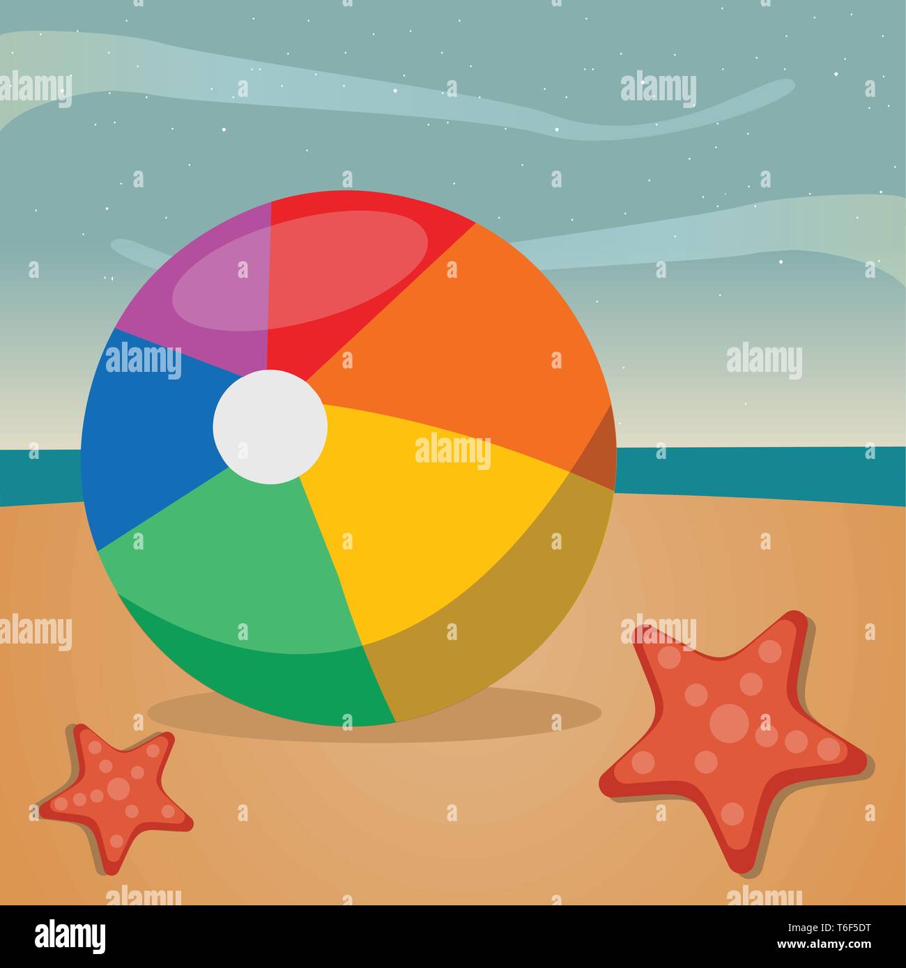 beach ball and starfish on the beach for summer concept vector ...