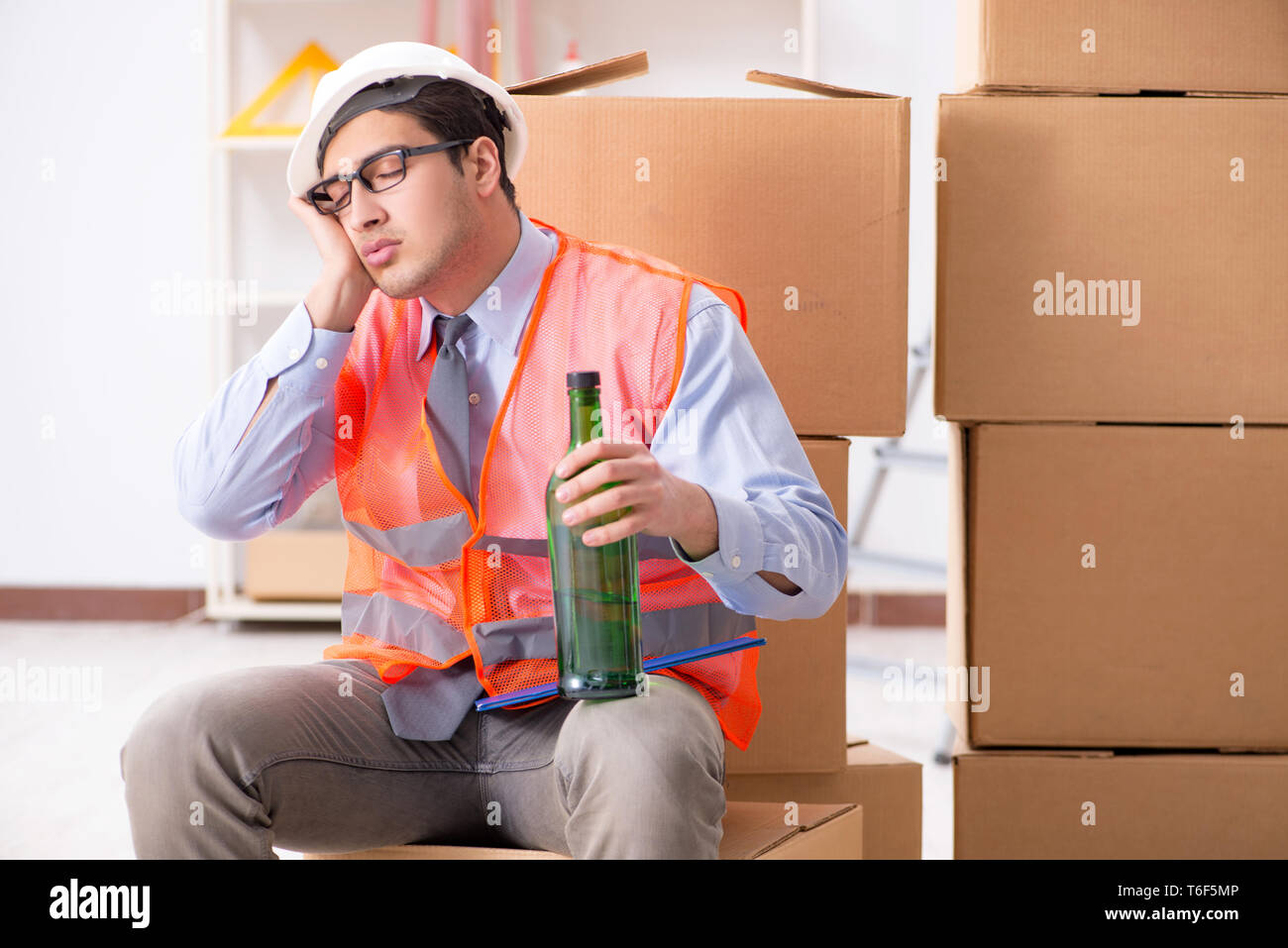 Delivery man drunk at work Stock Photo - Alamy