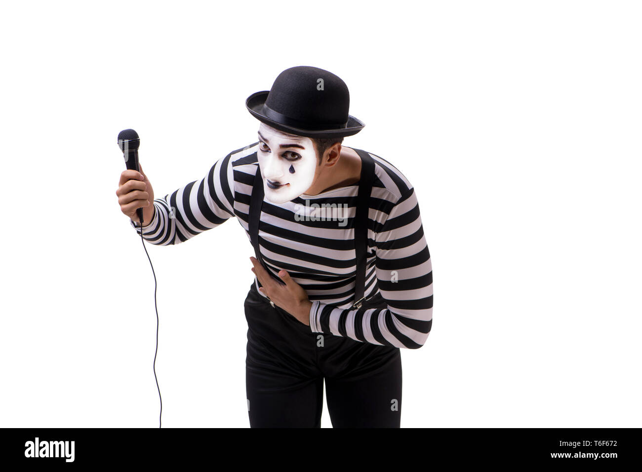 Mime singing isolated on white background Stock Photo - Alamy