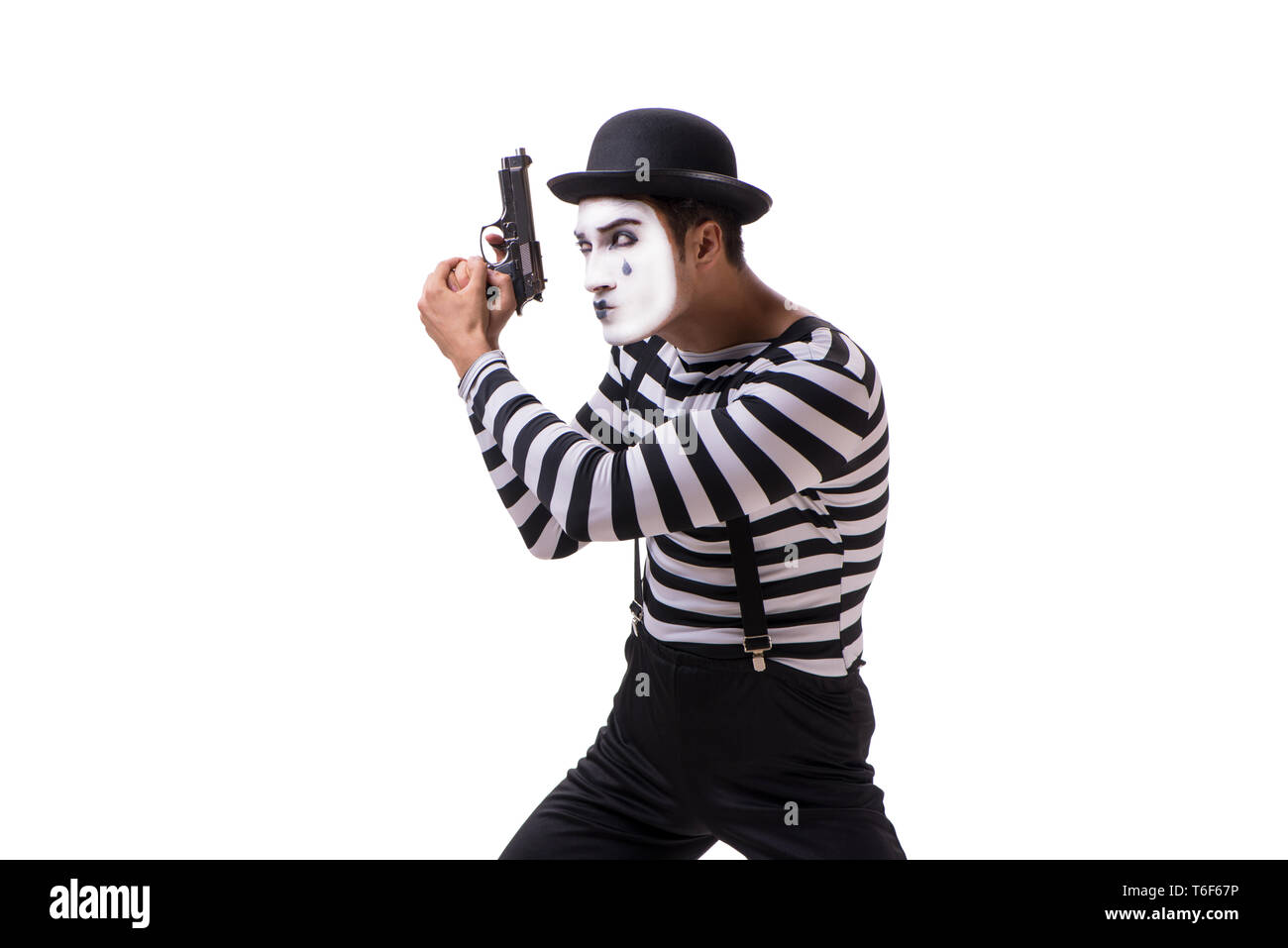 Mime with handgun isolated on white background Stock Photo - Alamy