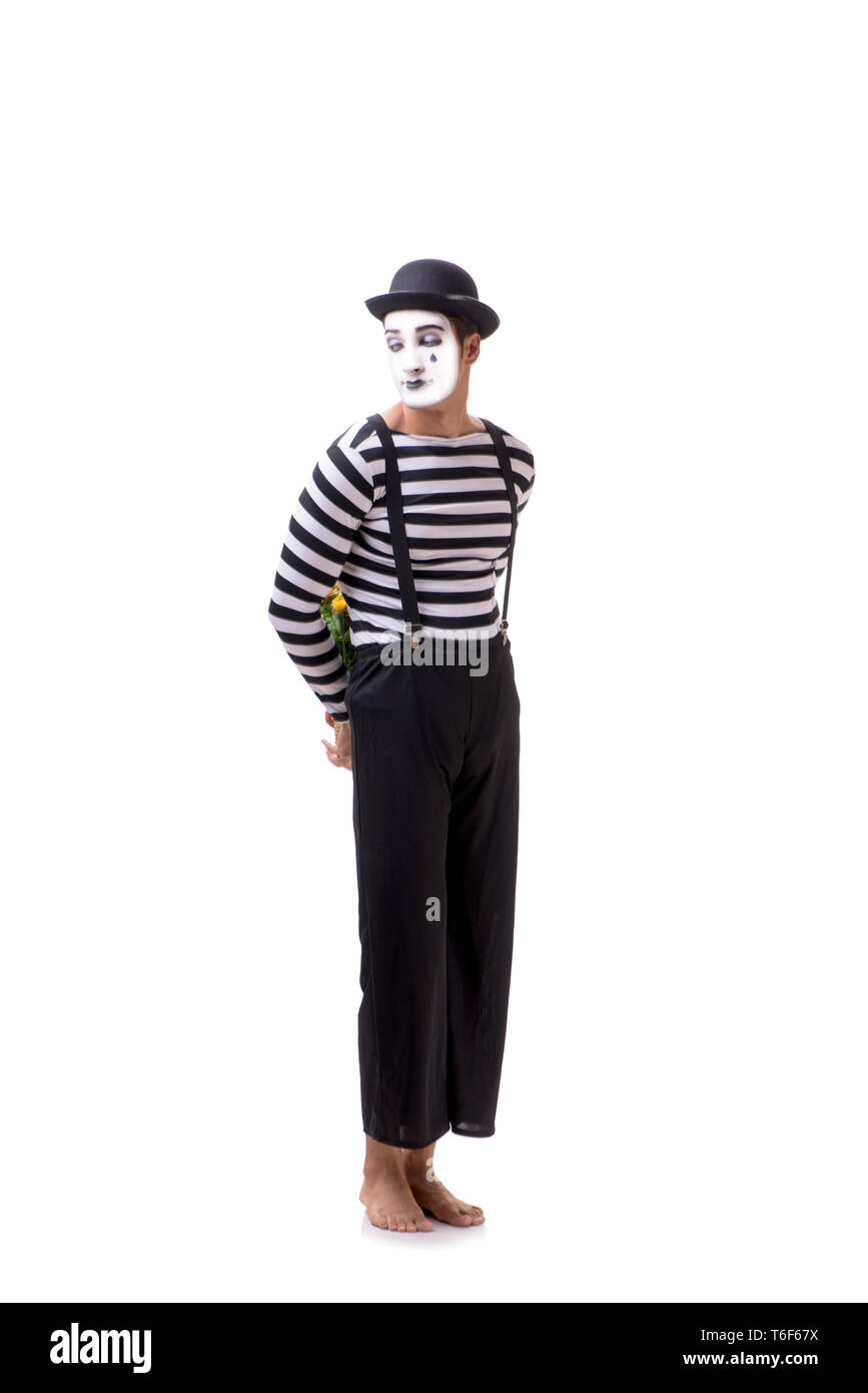 Mime with bunch of flowers isolated on white Stock Photo - Alamy