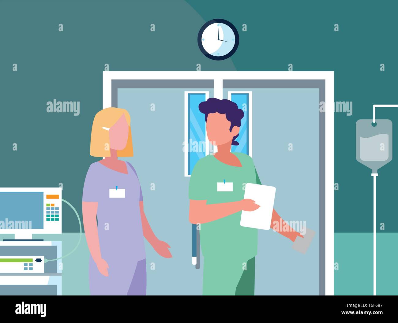 couple medicine workers in operating theater vector illustration design ...