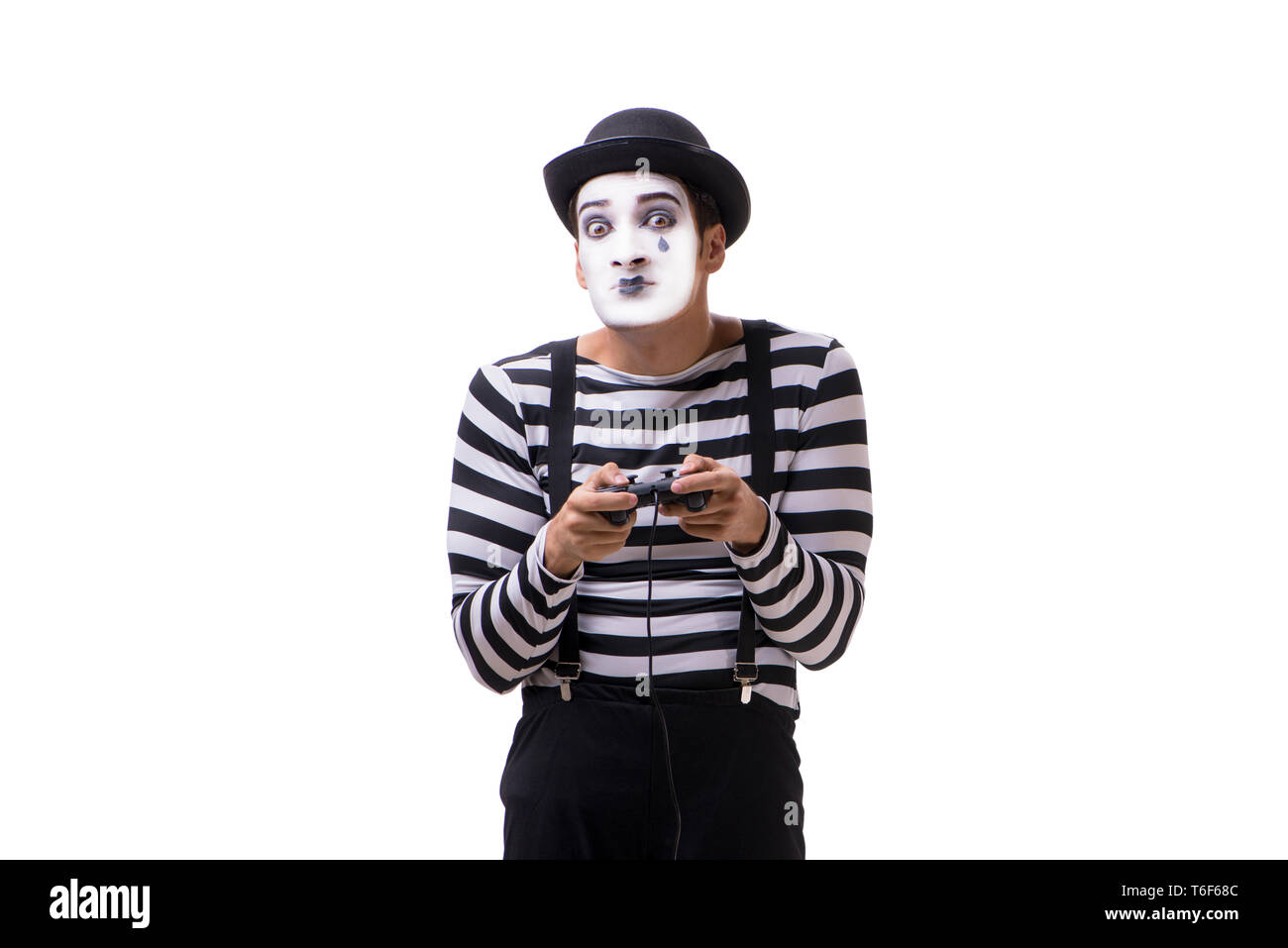 Mime with joystick isolated on white background Stock Photo - Alamy