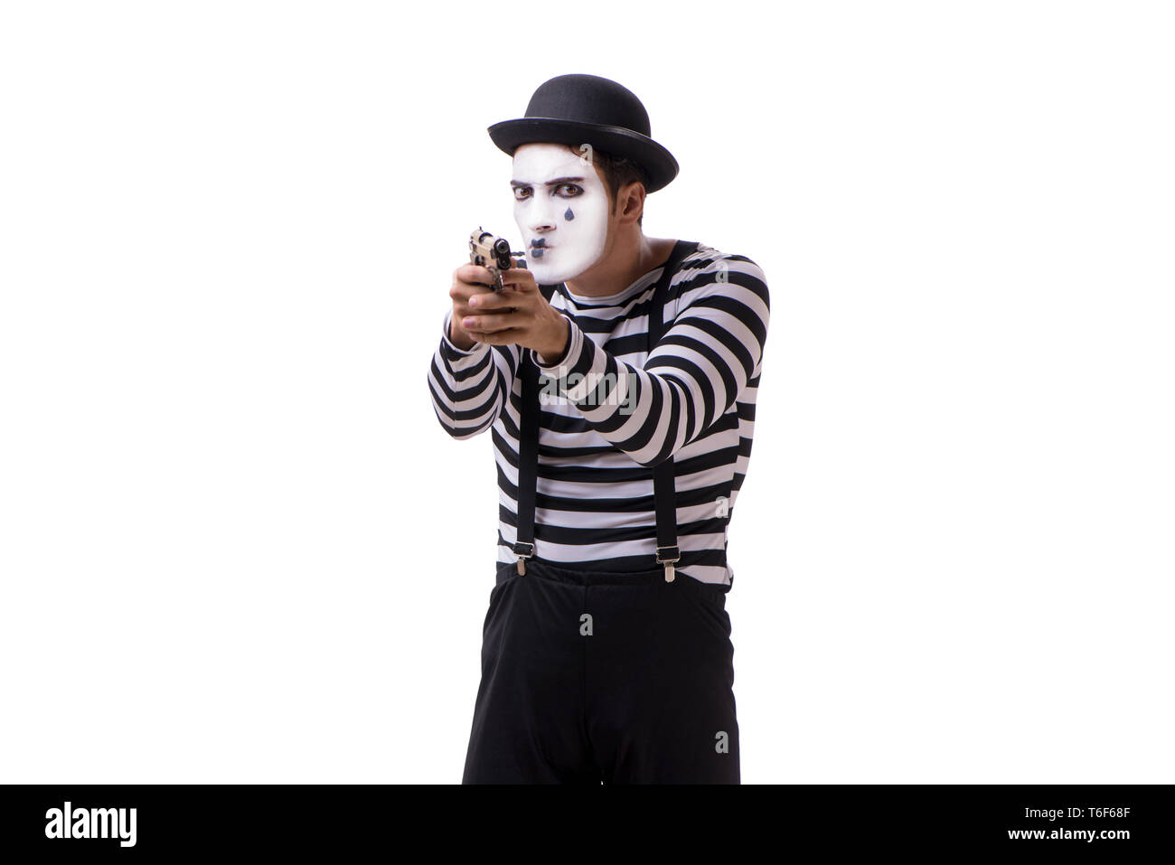 Mime with handgun isolated on white background Stock Photo - Alamy