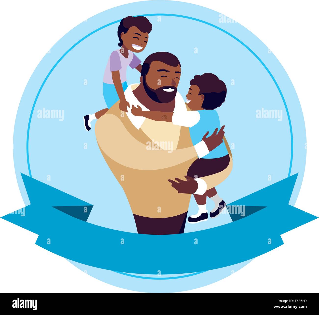 afro father with sons characters in frame vector illustration design ...
