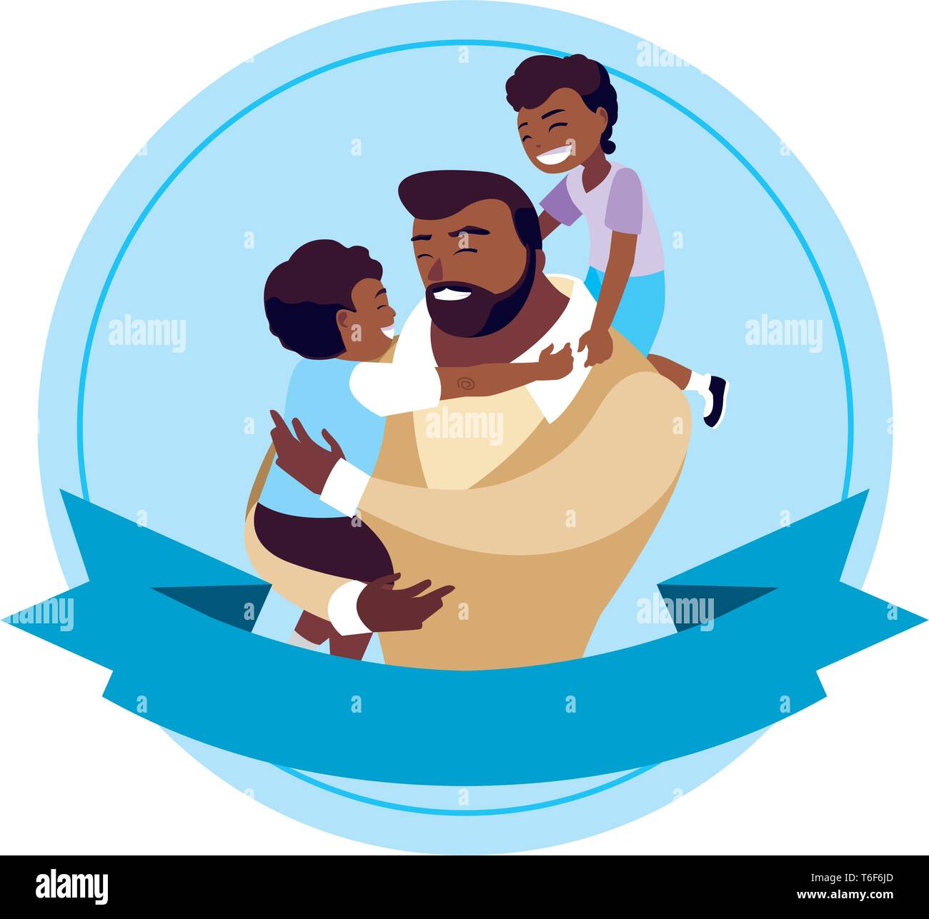 afro father with sons characters in frame vector illustration design ...