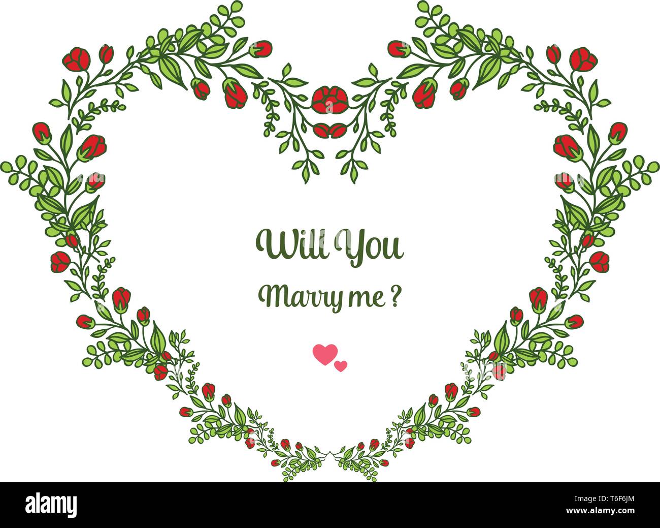 Vector illustration writing will you marry me with texture red wreath ...