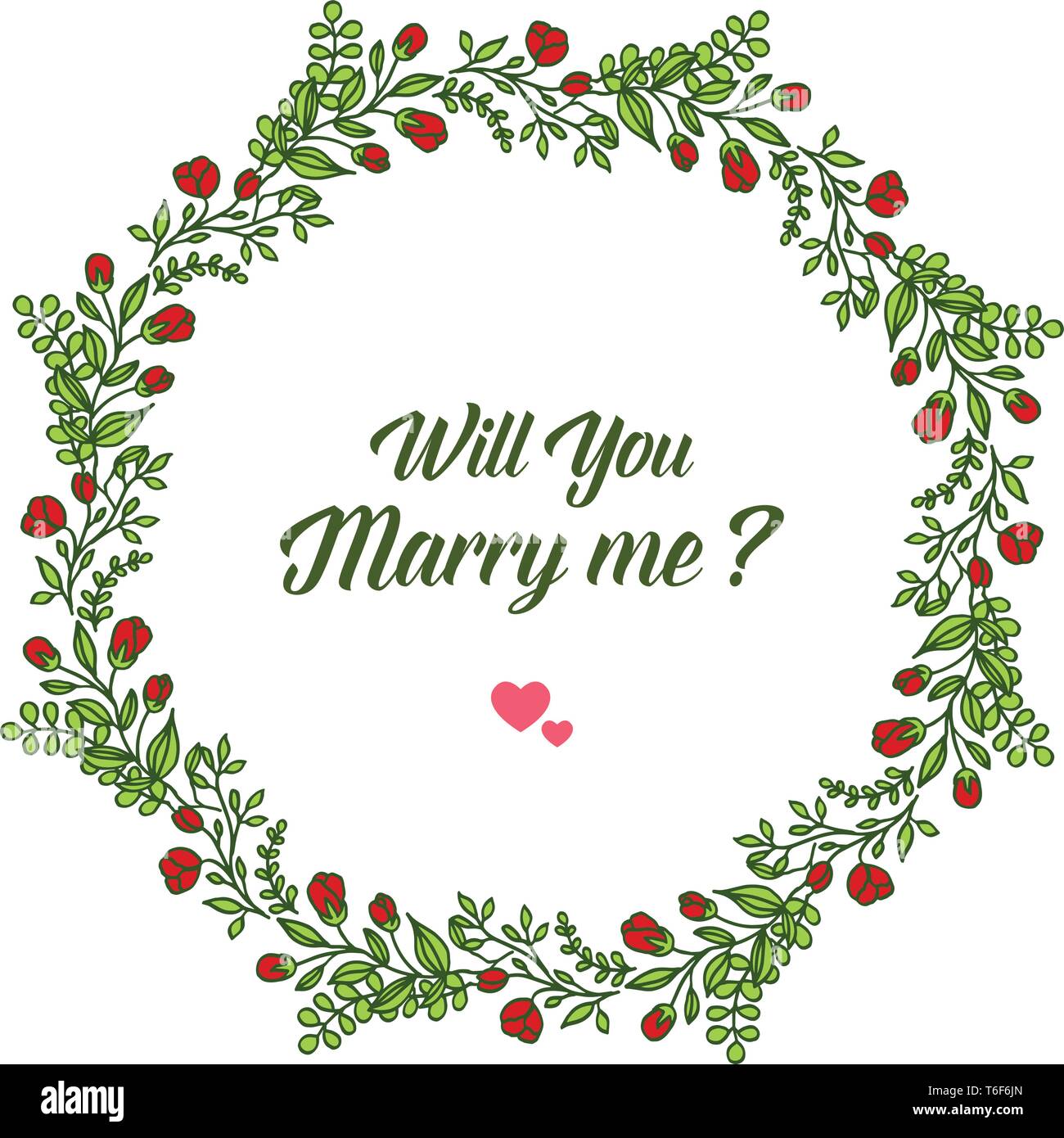 Vector illustration banner will you marry me with pattern of red bouqet ...