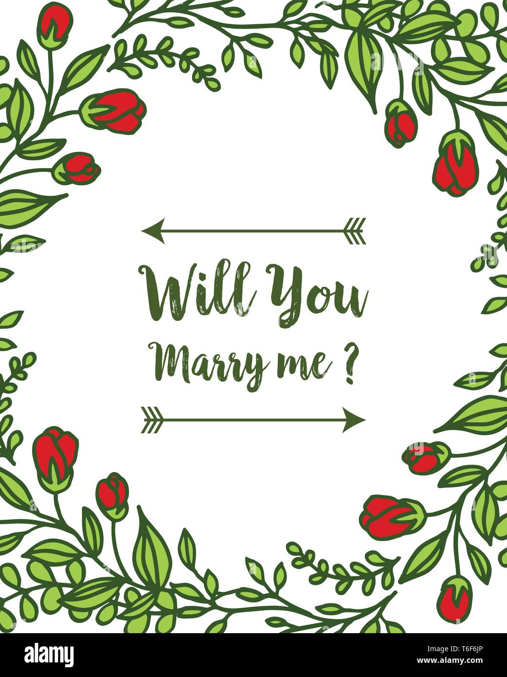 Vector illustration banner will you marry me with pattern of red bouqet ...