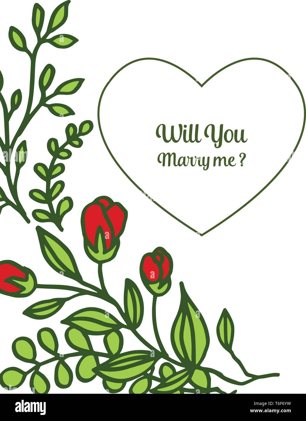 Vector illustration card will you marry me with bright red wreath ...