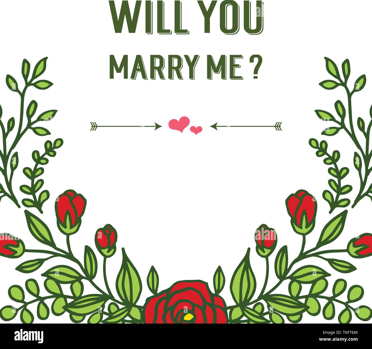 Vector illustration card will you marry me with bright red wreath ...