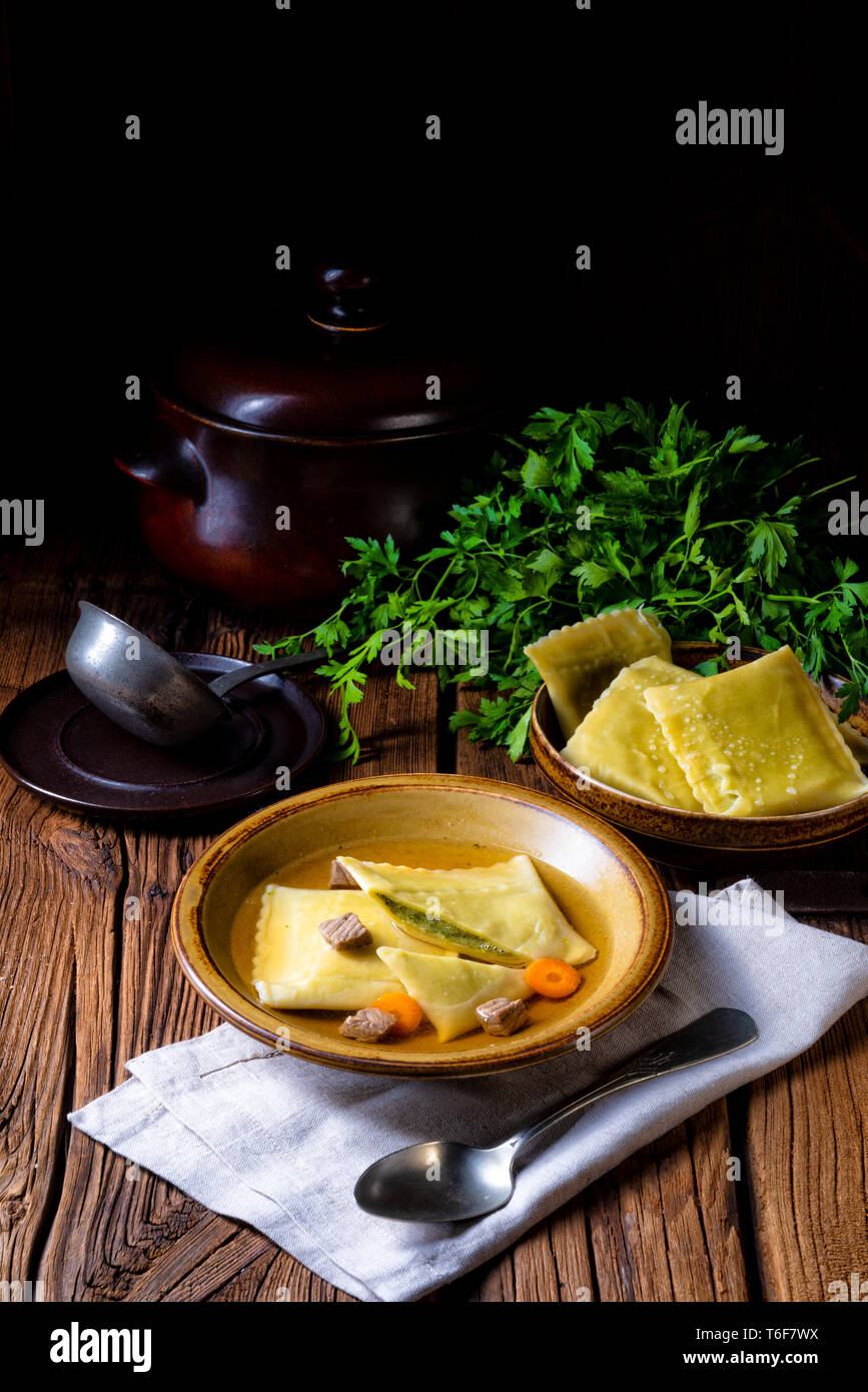 Delicious Swabian original! Maultaschen with traditional filling Stock ...