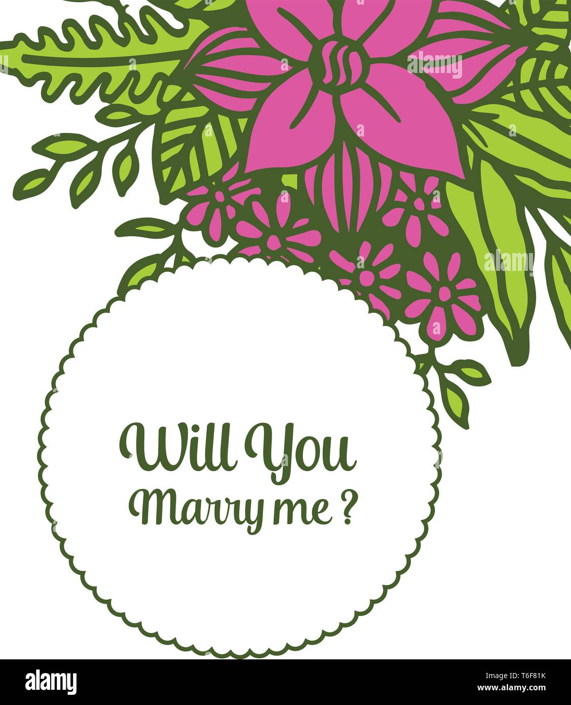 Vector illustration shape will you marry me with crowd purple flower ...