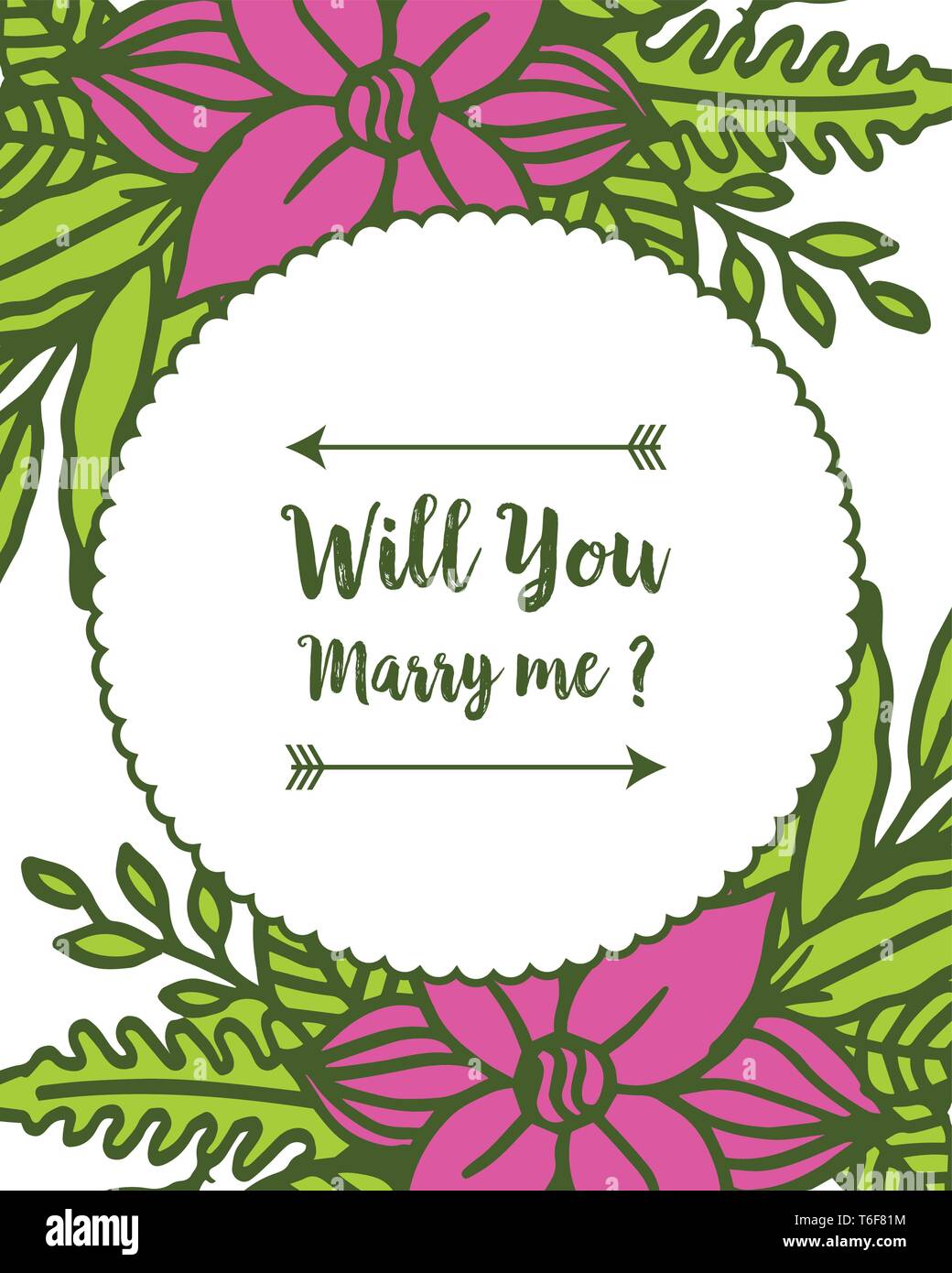 Vector illustration shape will you marry me with crowd purple flower ...