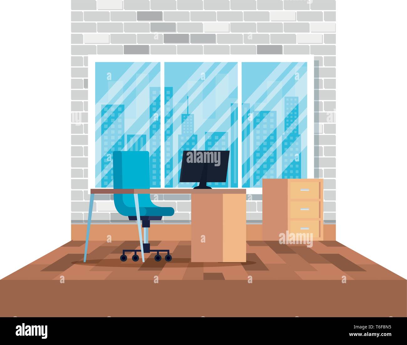 office workplace with desktop scene Stock Vector Image & Art - Alamy