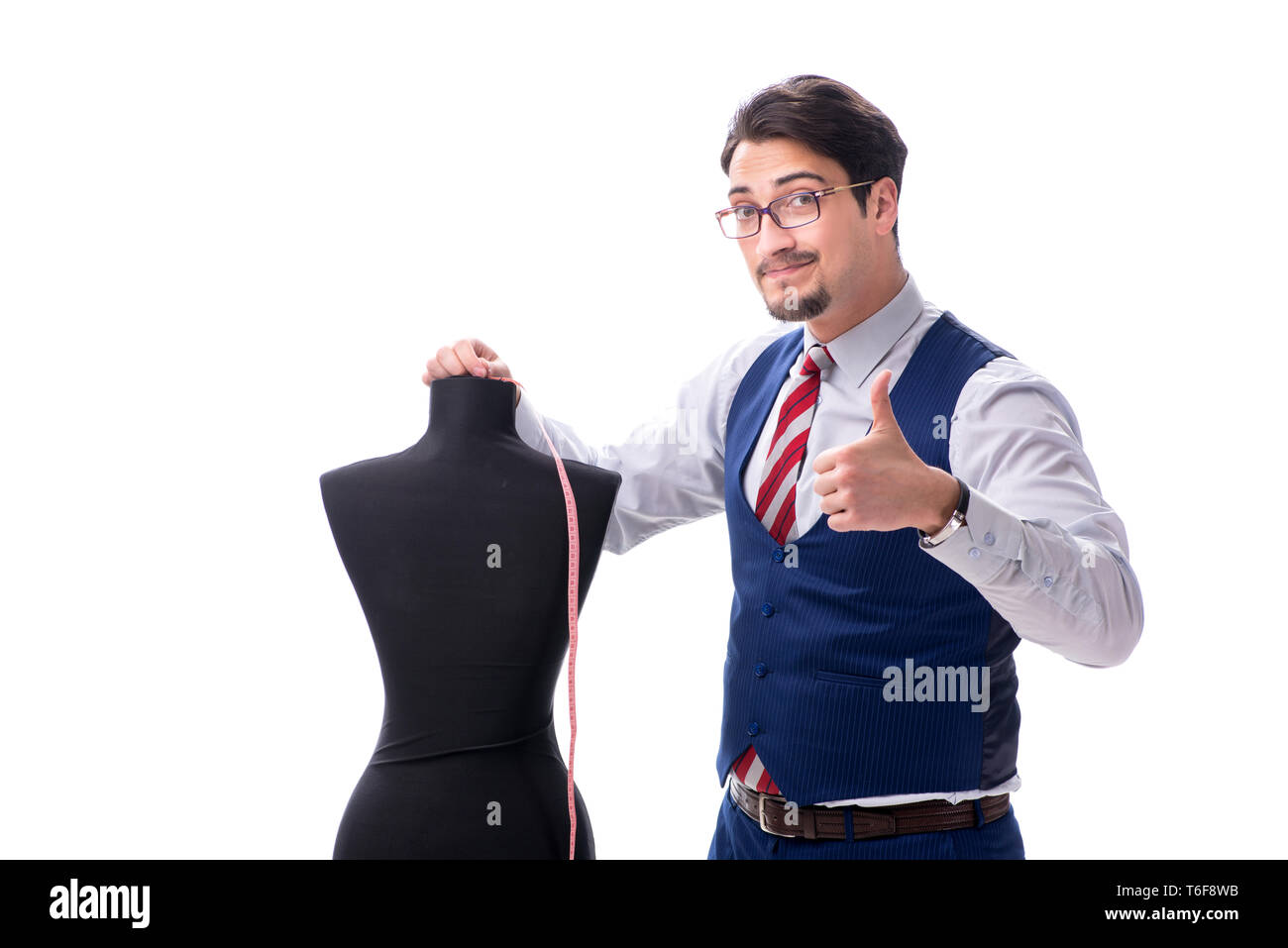 Male tailor isolated on white background Stock Photo - Alamy