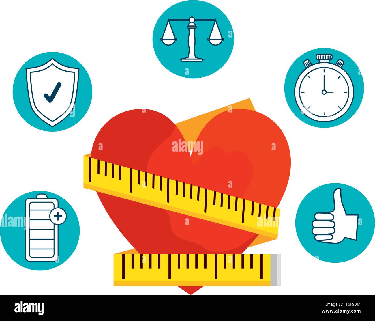 heart with tape measure and healthy icons Stock Vector Image & Art - Alamy