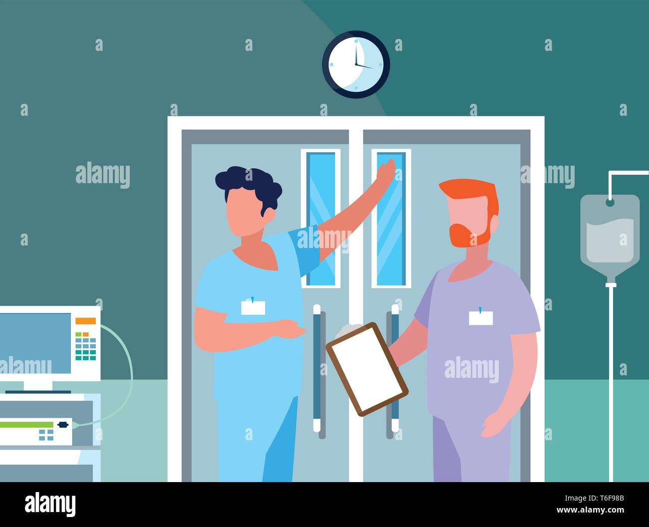 male medicine workers in operating theater vector illustration design ...