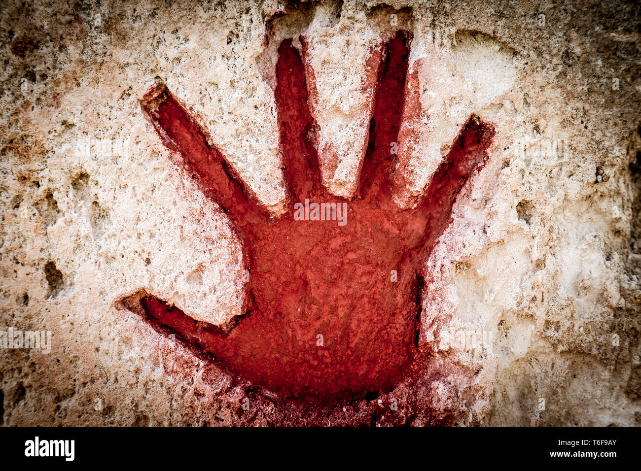 Red hand on stone - graphic gothic element Stock Photo - Alamy