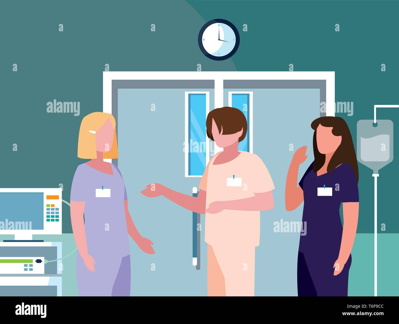 female medicine workers in operating theater vector illustration design ...
