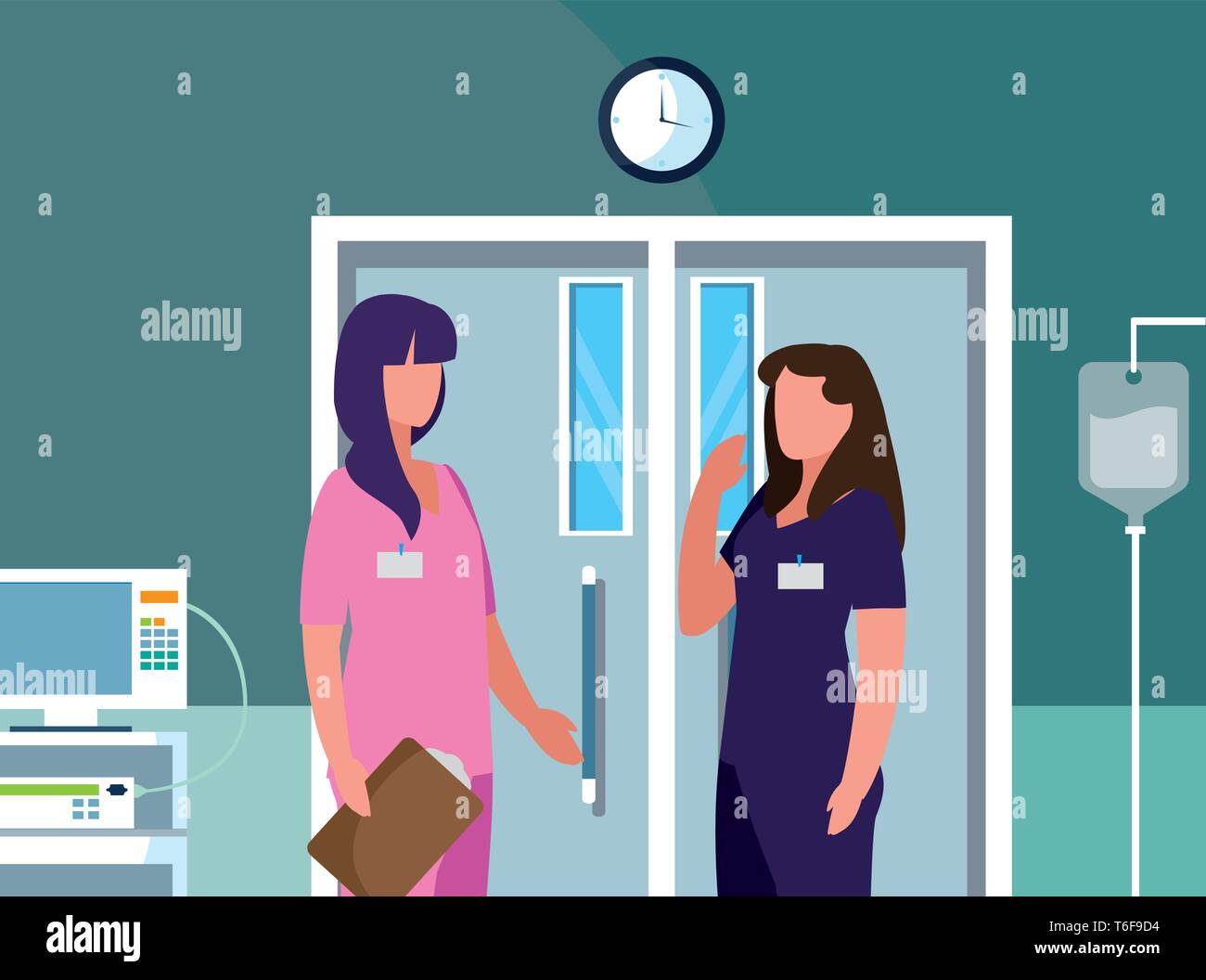 female medicine workers in operating theater vector illustration design ...