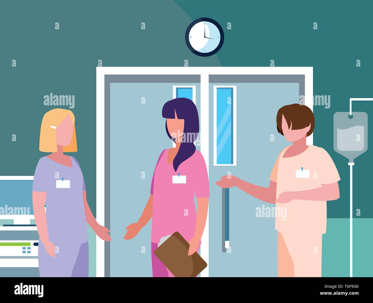 female medicine workers in operating theater vector illustration design ...