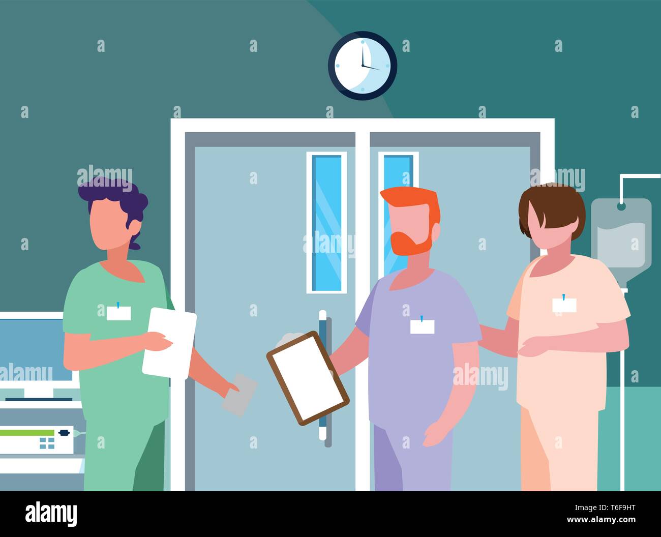 male medicine workers in operating theater vector illustration design ...