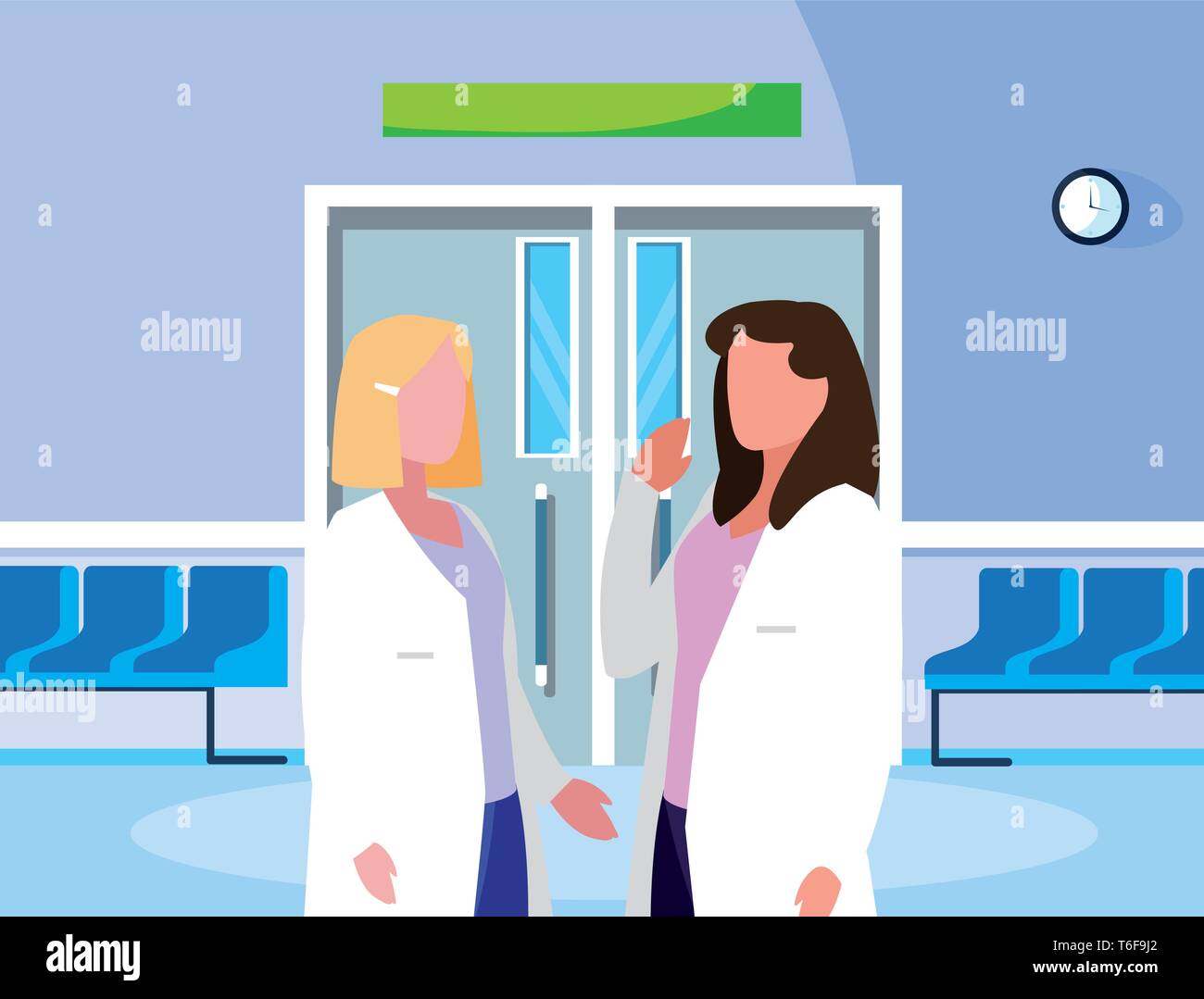 female medicine workers in the operating room entrance vector ...