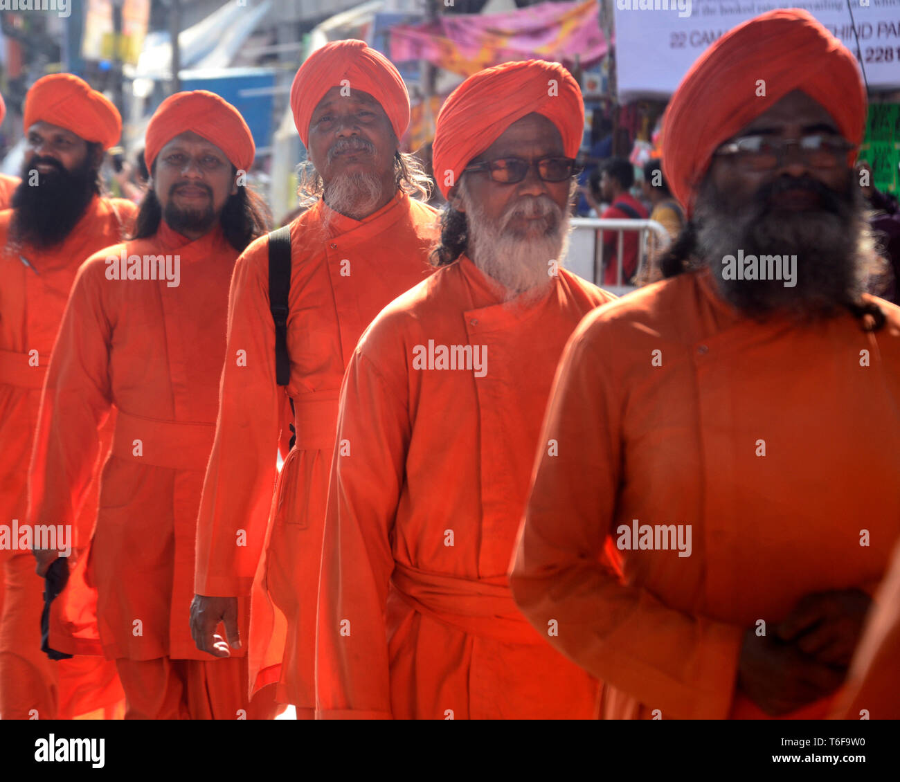 Kolkata, India. 30th Apr, 2019. Ananda Marga sanyasi or holy men and ...