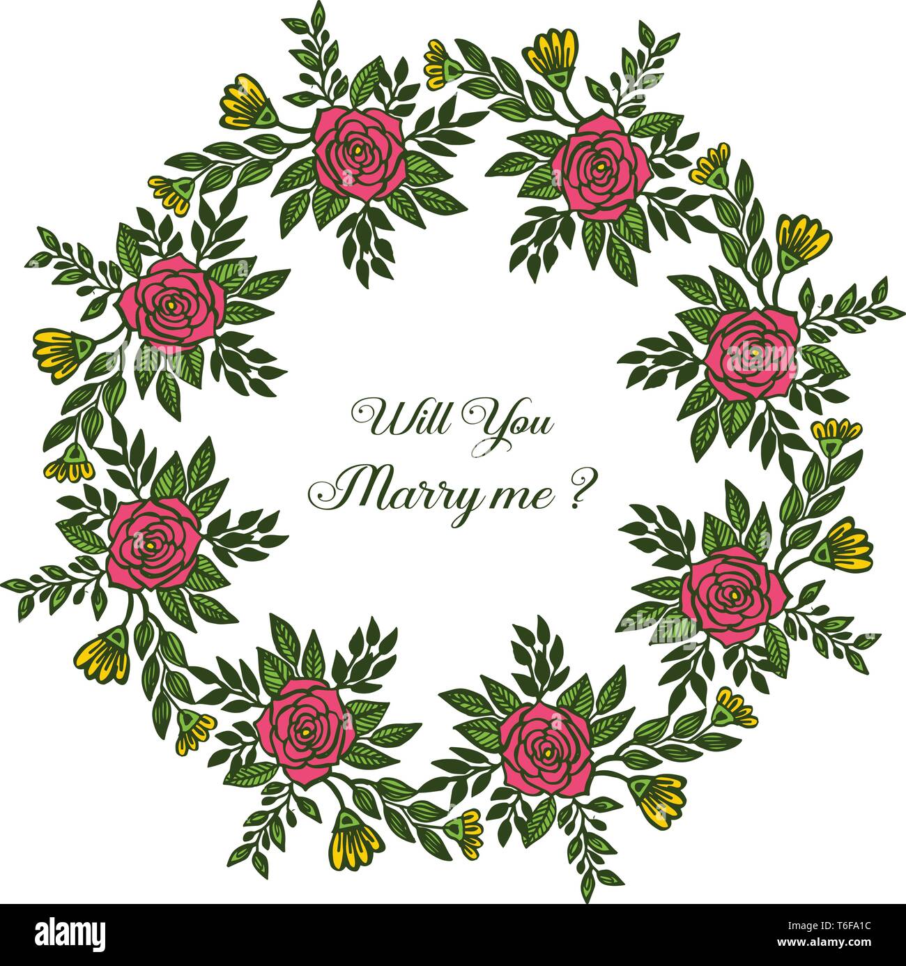 Vector illustration style leaf wreath frame for card will you marry me ...