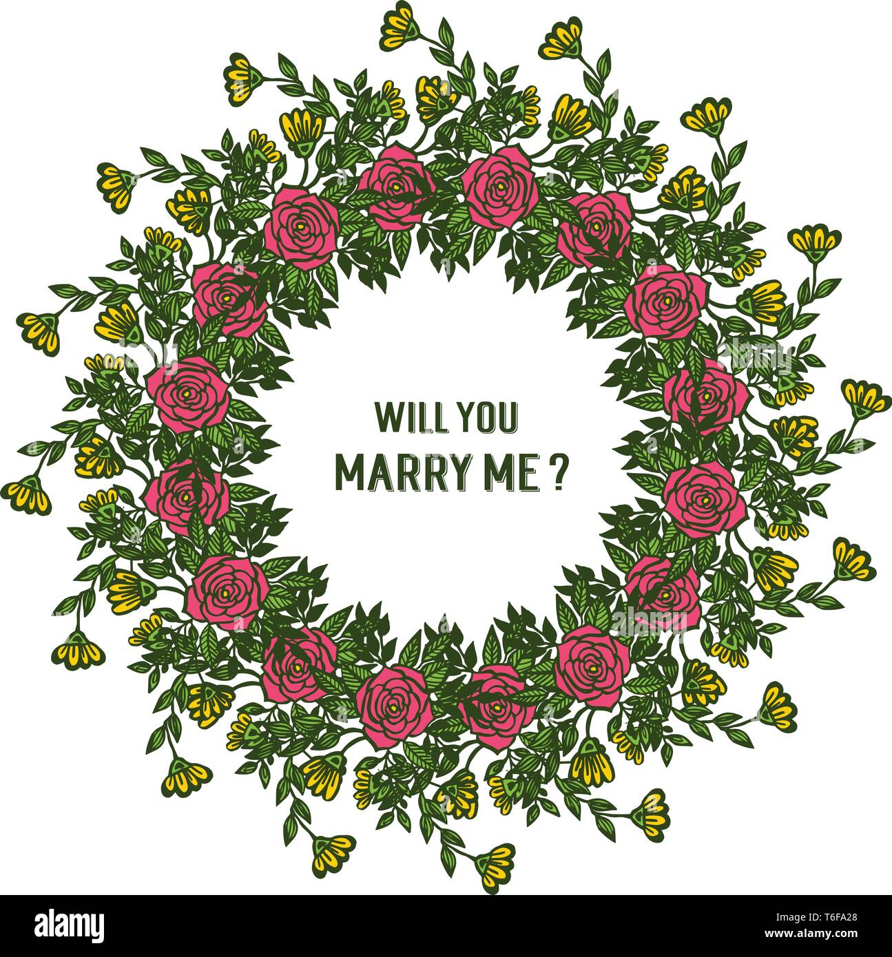 Vector illustration style leaf wreath frame for card will you marry me ...