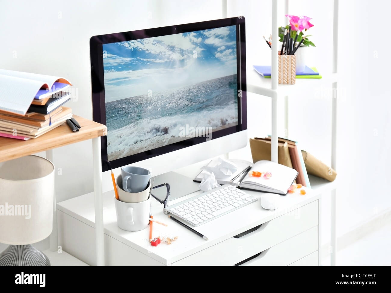 Stylish workplace with modern computer Stock Photo - Alamy