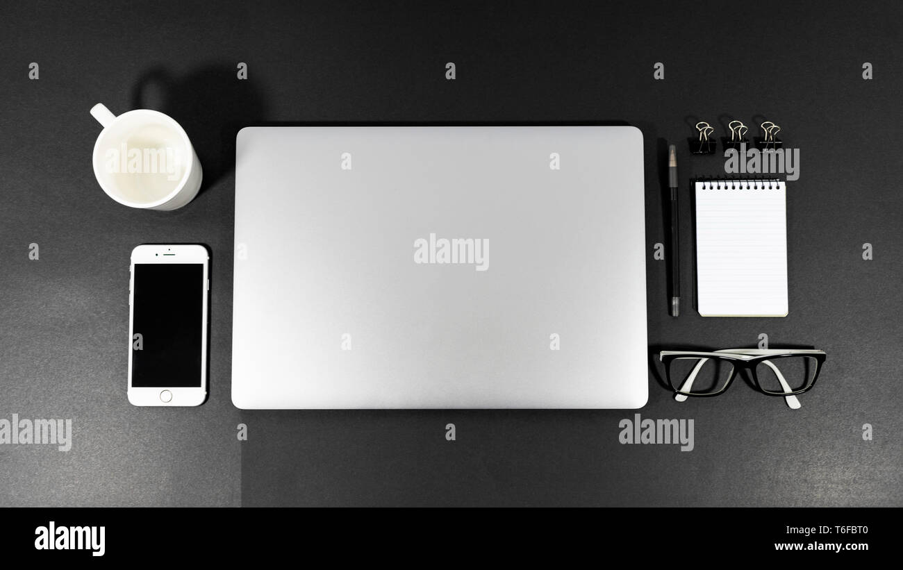 Clean minimal office desk flat lay with a mix of function and ...