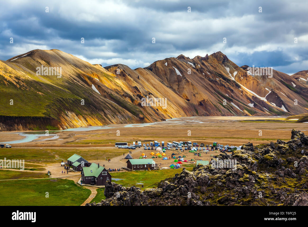 In the valley built large camp Stock Photo - Alamy