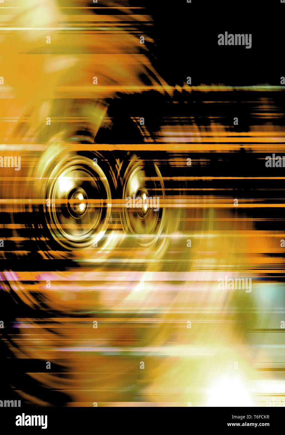 Yellow music speakers Stock Photo - Alamy