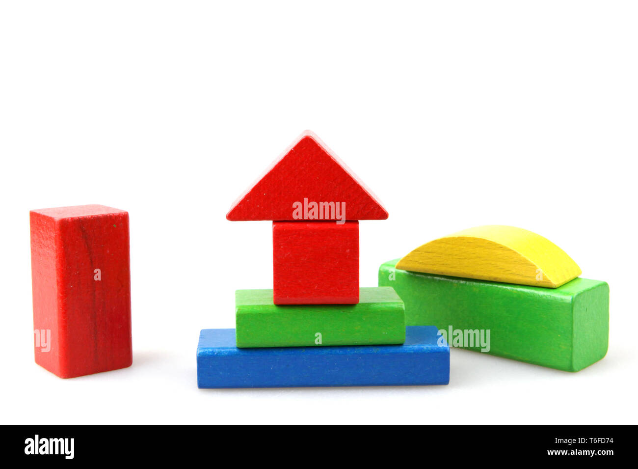 Wooden building blocks isolated on white background Stock Photo - Alamy