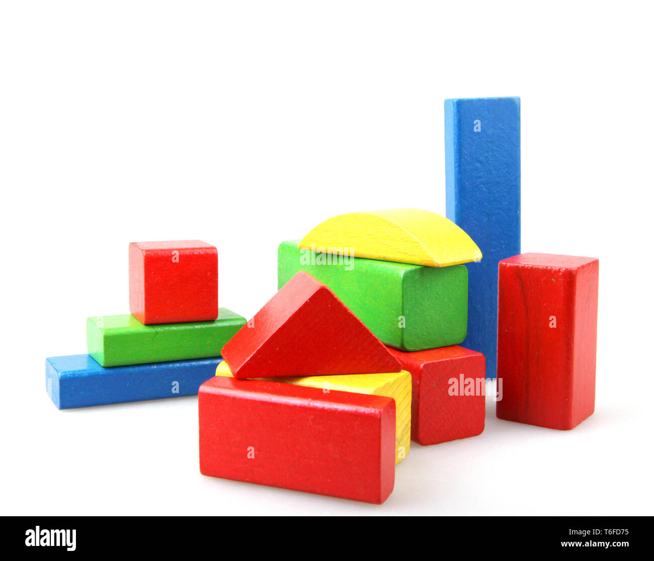 Wooden building blocks isolated on white background Stock Photo - Alamy