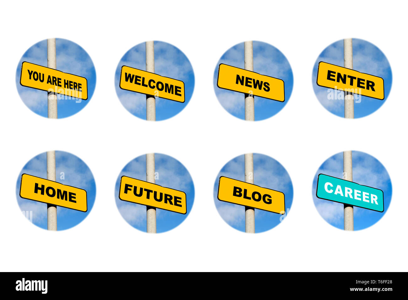 Collection of 8 signs on white Stock Photo - Alamy