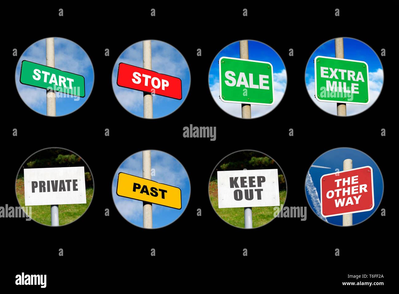 Collection of 8 signs in circles Stock Photo - Alamy