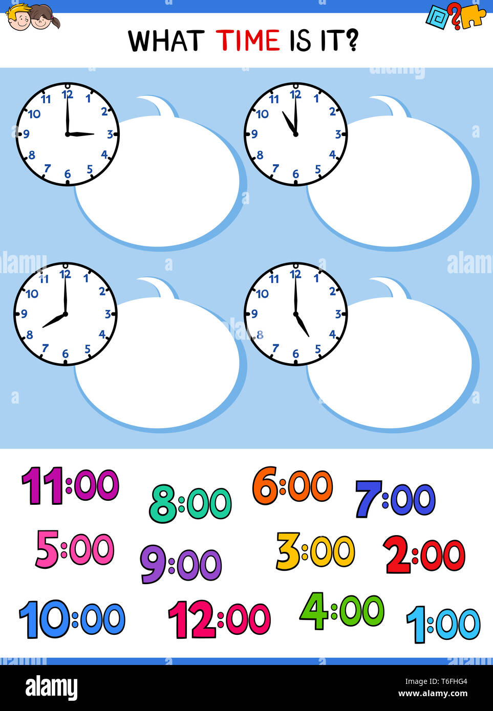 telling time clock face cartoon game Stock Photo - Alamy