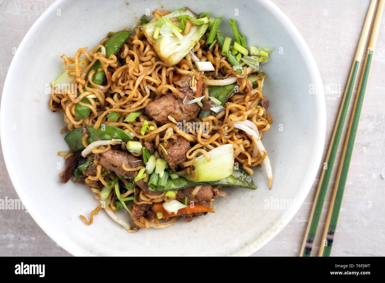 Traditional stir-fried Thai phat mama mie noodles with pork and ...