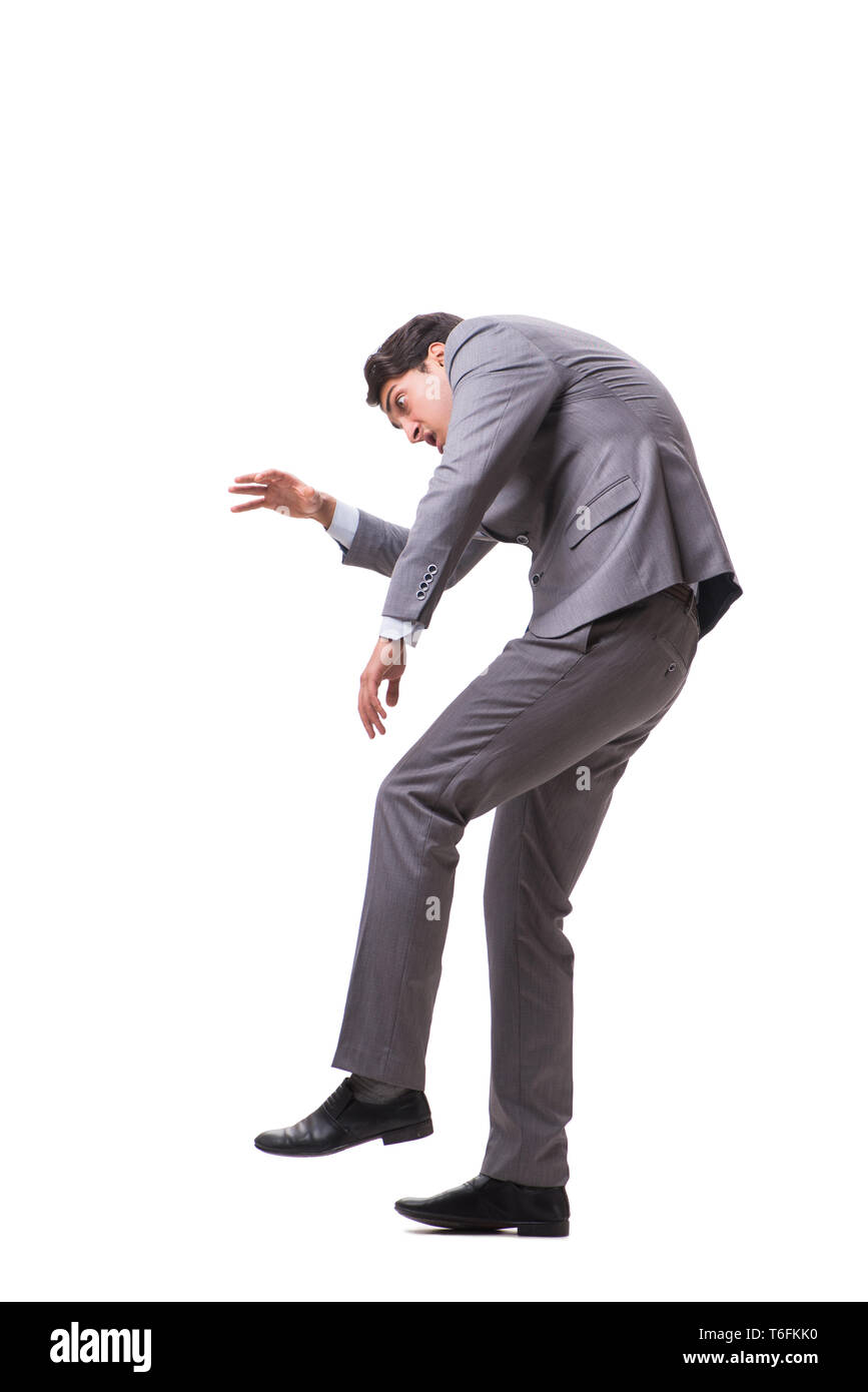 Young puppet businessman isolated on white background Stock Photo - Alamy