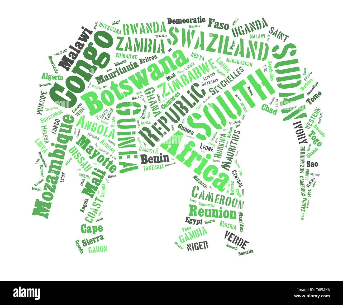 African words cloud in elephant shape Stock Photo - Alamy