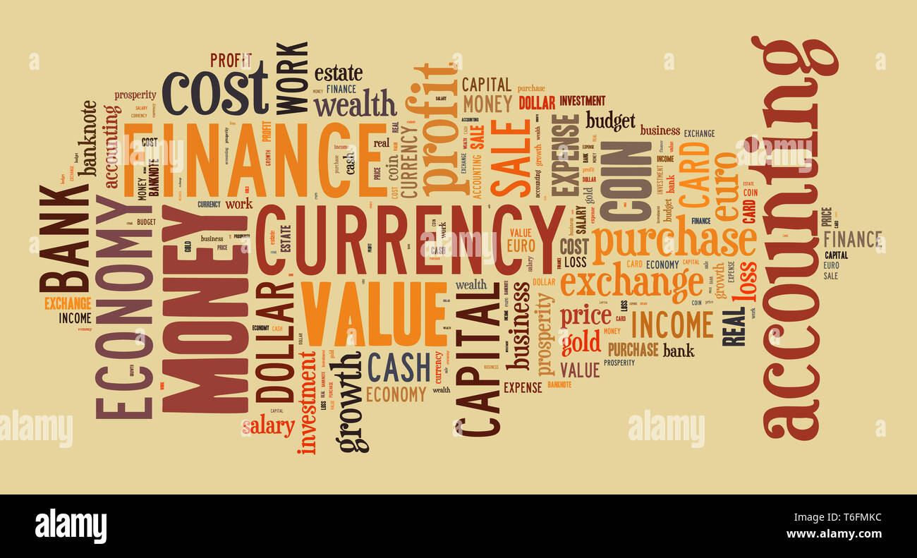 wordcloud illustration of finance and business words Stock Photo - Alamy