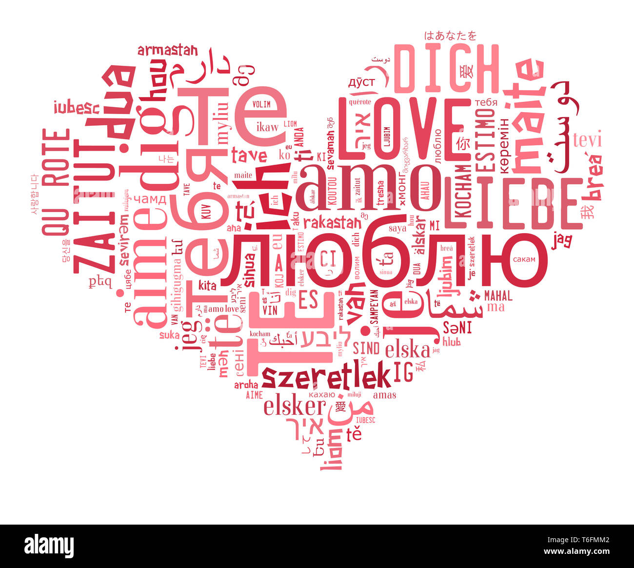 wordcloud Love you in different languages in heart shape Stock Photo ...