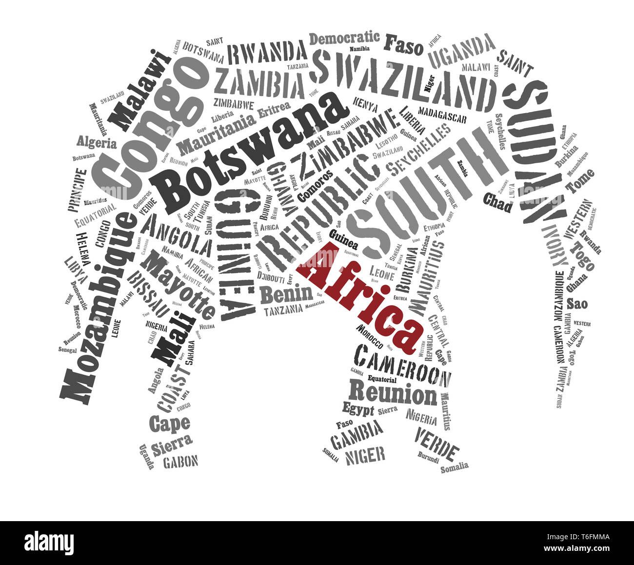 African words cloud in elephant shape Stock Photo - Alamy