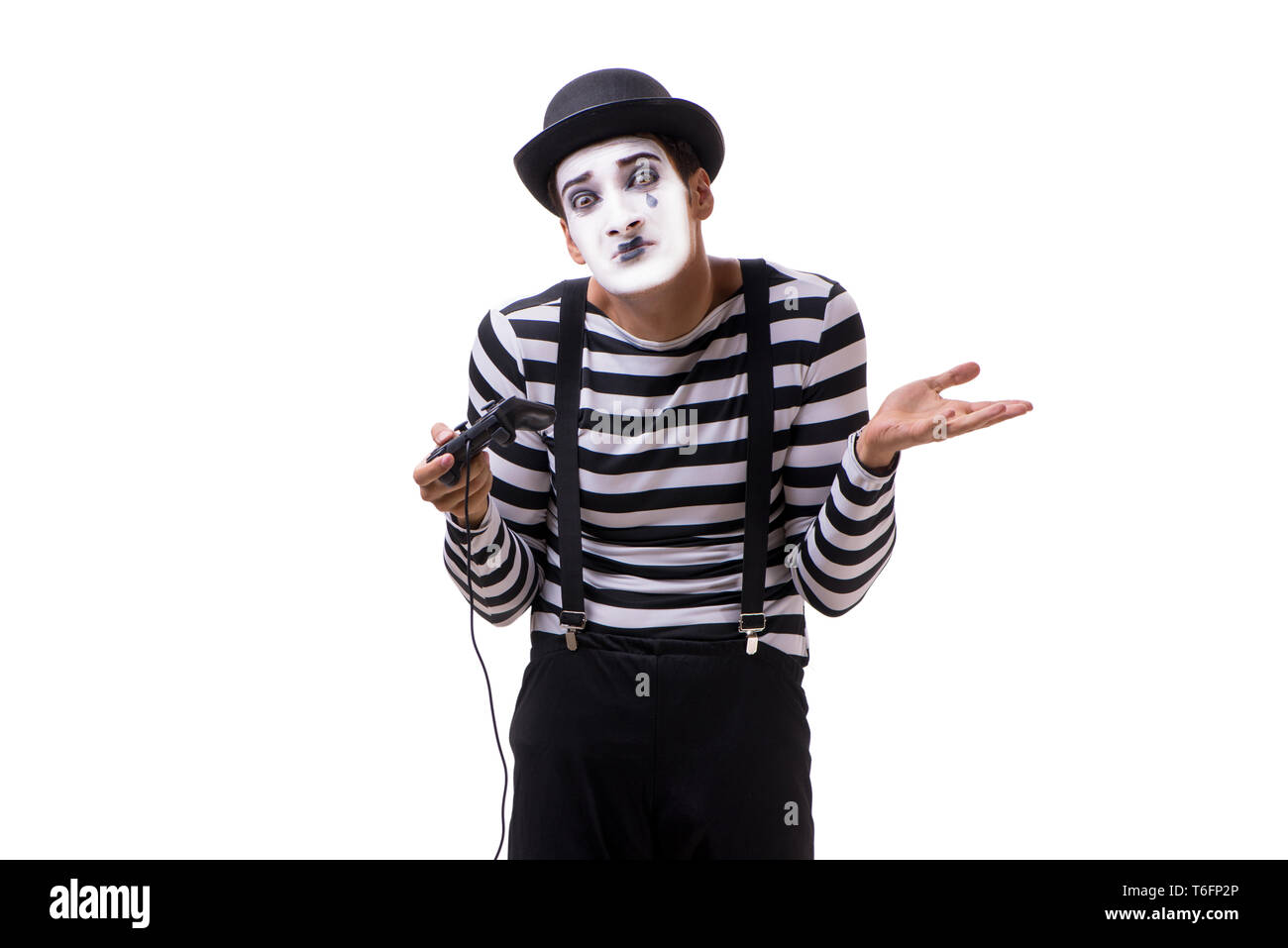 Mime with joystick isolated on white background Stock Photo - Alamy